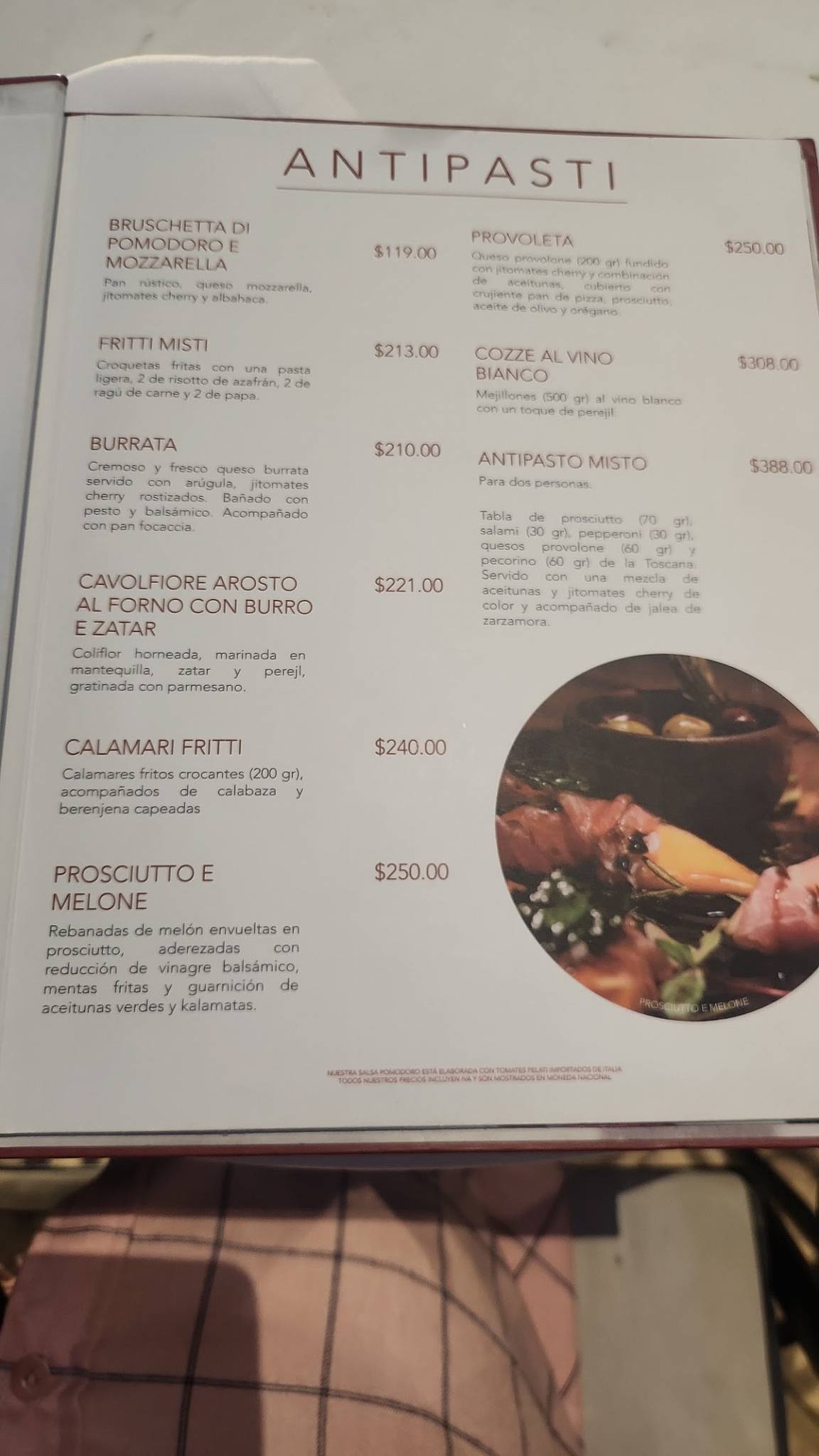 Carta del restaurante Italico Trattoria, Ciudad López Mateos