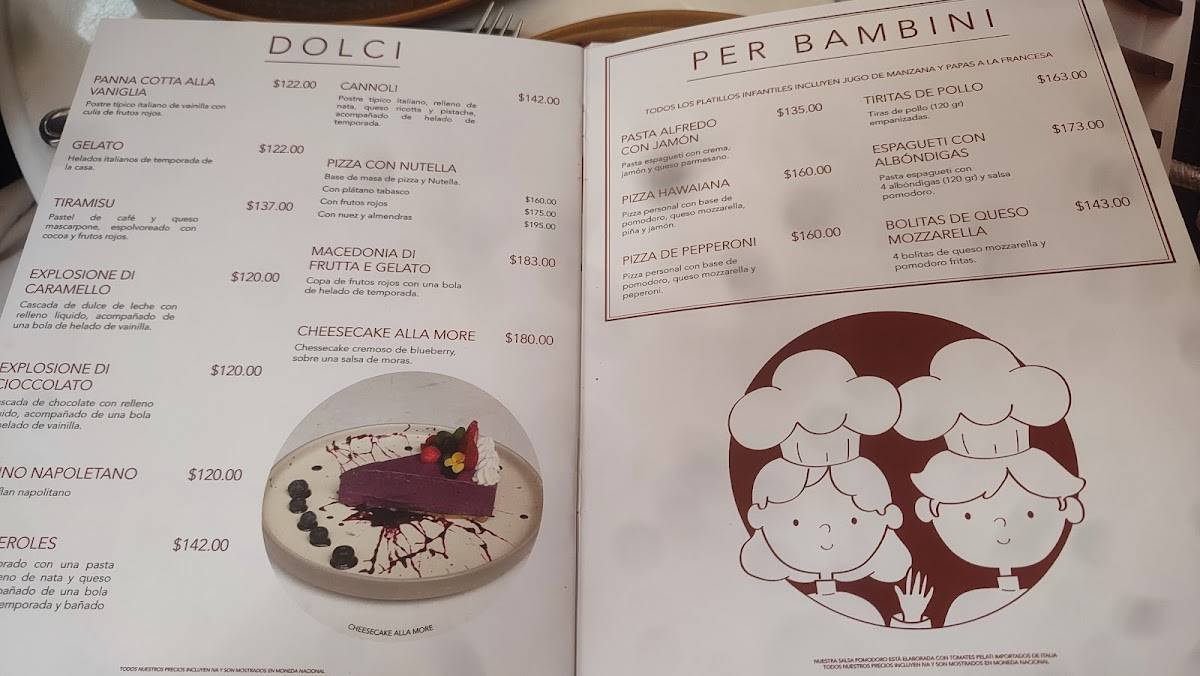 Carta del restaurante Italico Trattoria, Ciudad López Mateos