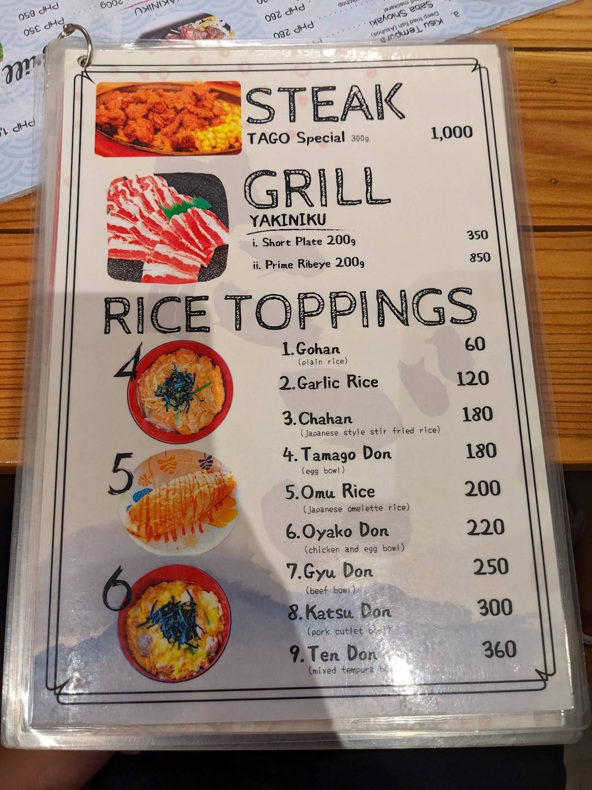 Menu at 居酒屋 田吾 Izakaya Tago Japanese Restaurant, Lipa