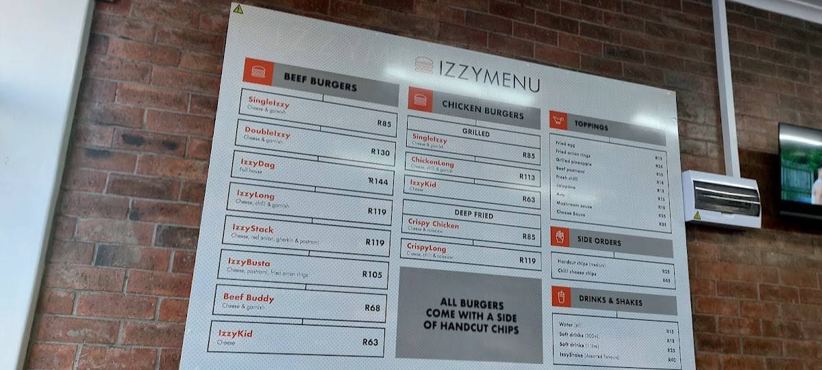 Menu at Izzyburger Woodstock restaurant, Cape Town