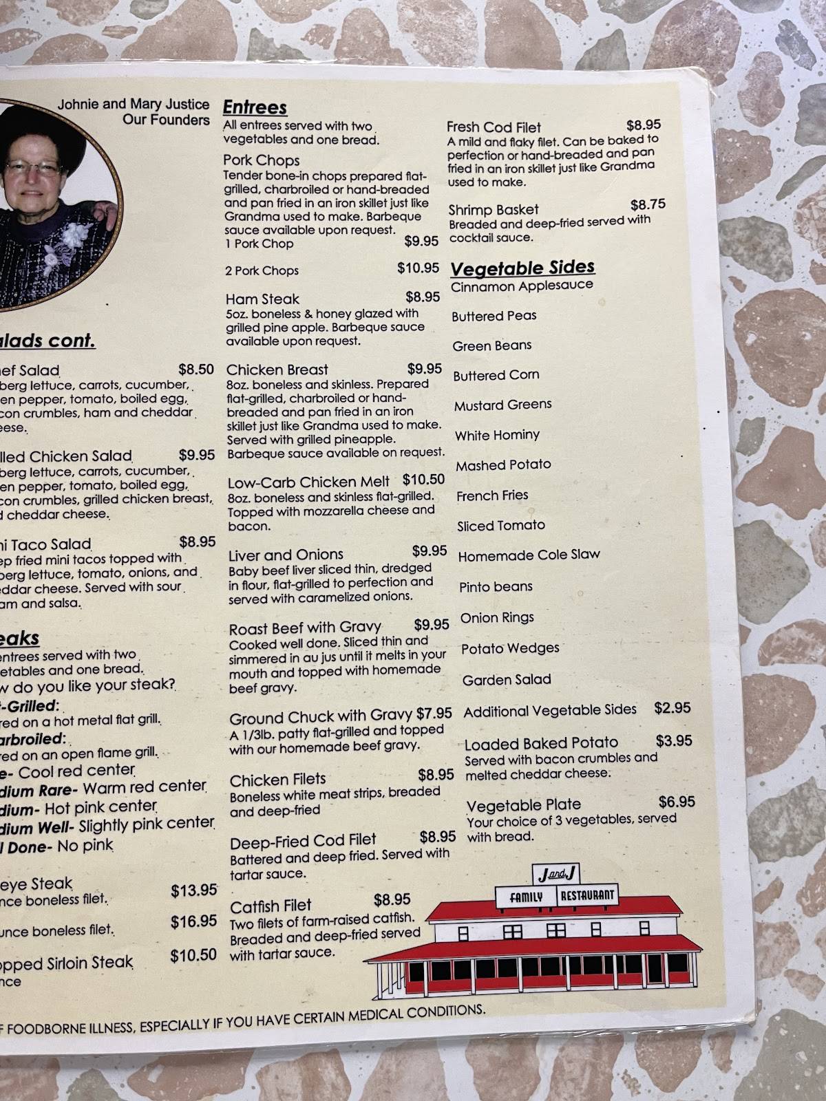Menu at J J Restaurant, Ashland