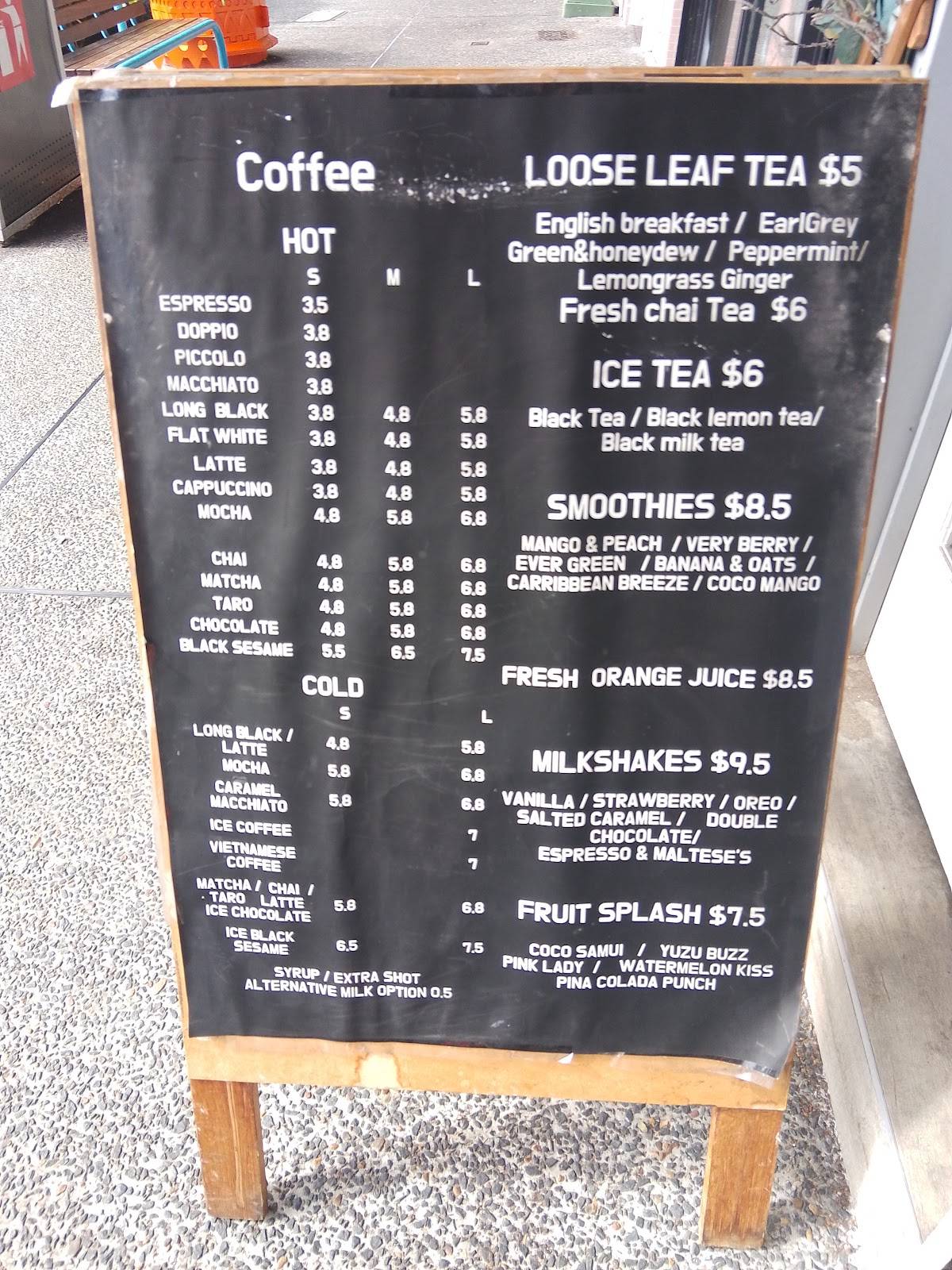 Menu at Jacaranda Coffee Lane restaurant, Brisbane City