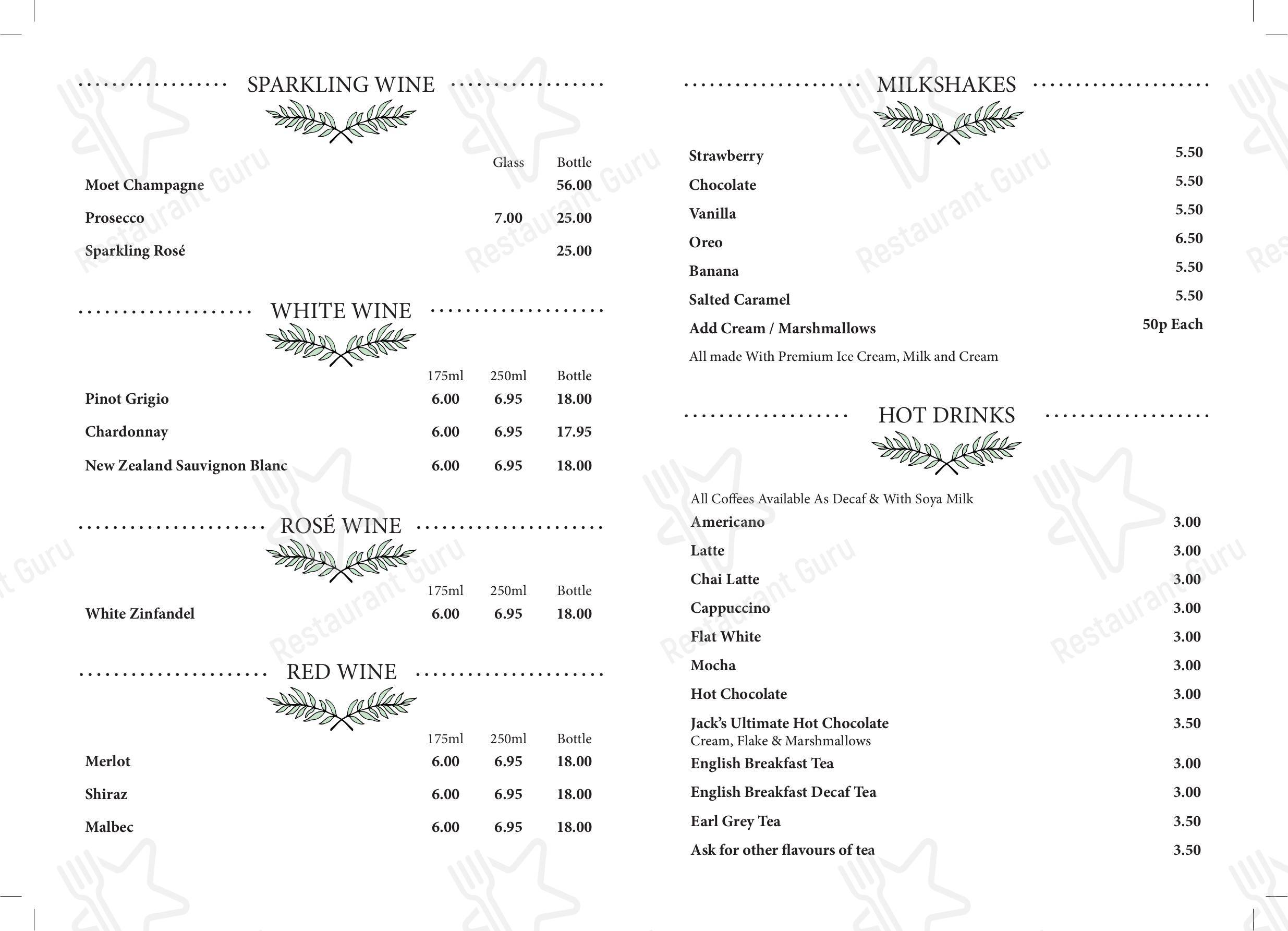 Menu at Jacks at Woodlakes restaurant, Stow Bardolph