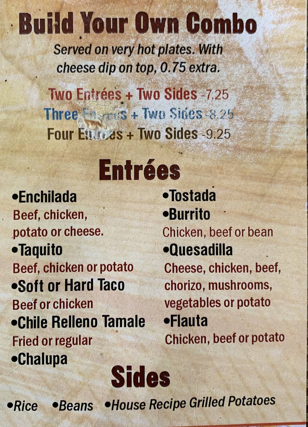 Menu at El Ranchito restaurant, Madison