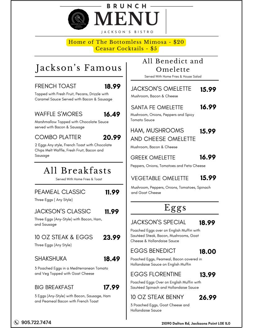 Menu at Jackson’s Bistro steakhouse, Georgina