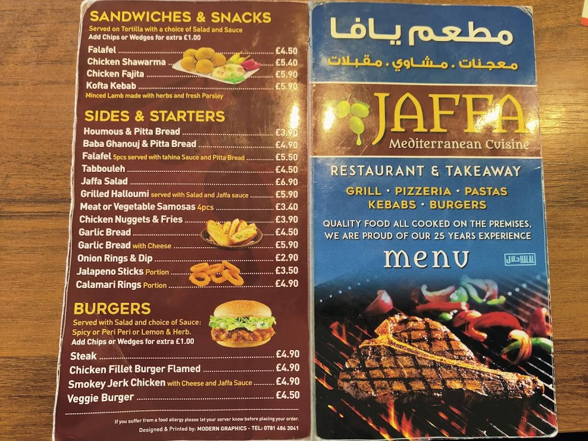 Menu at Jaffa Restaurant, Preston
