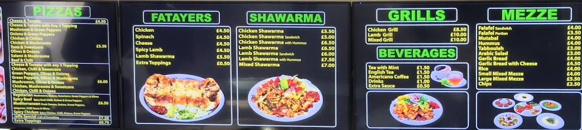 Menu at Jaffa Restaurant, Manchester