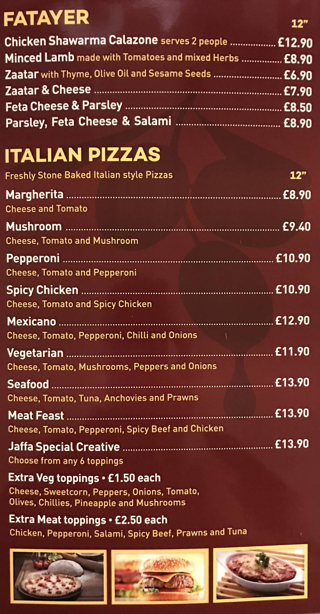 Menu at Jaffa Restaurant, Preston