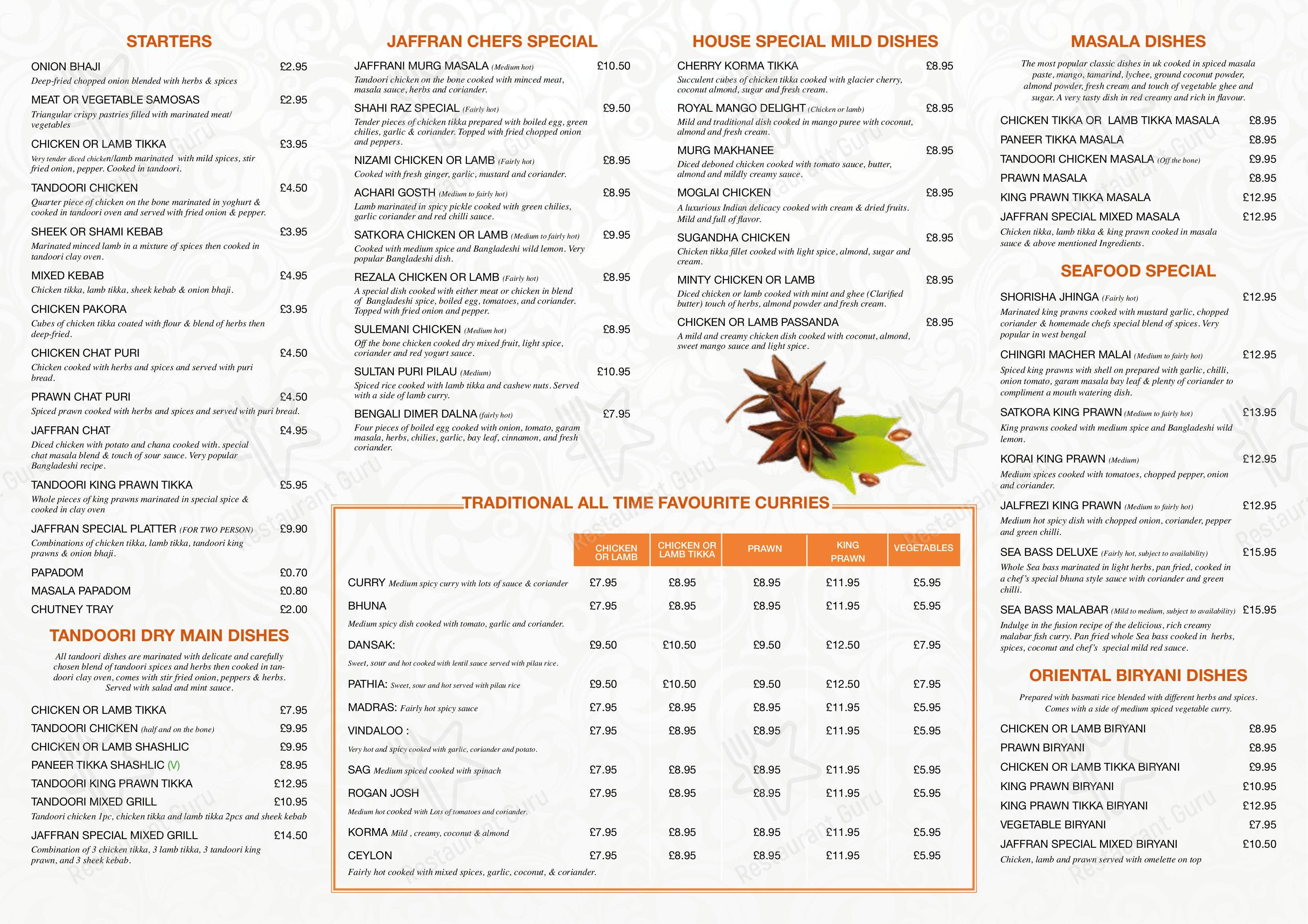 Menu at Jaffran Indian Restaurant and Takeaway, Freshwater