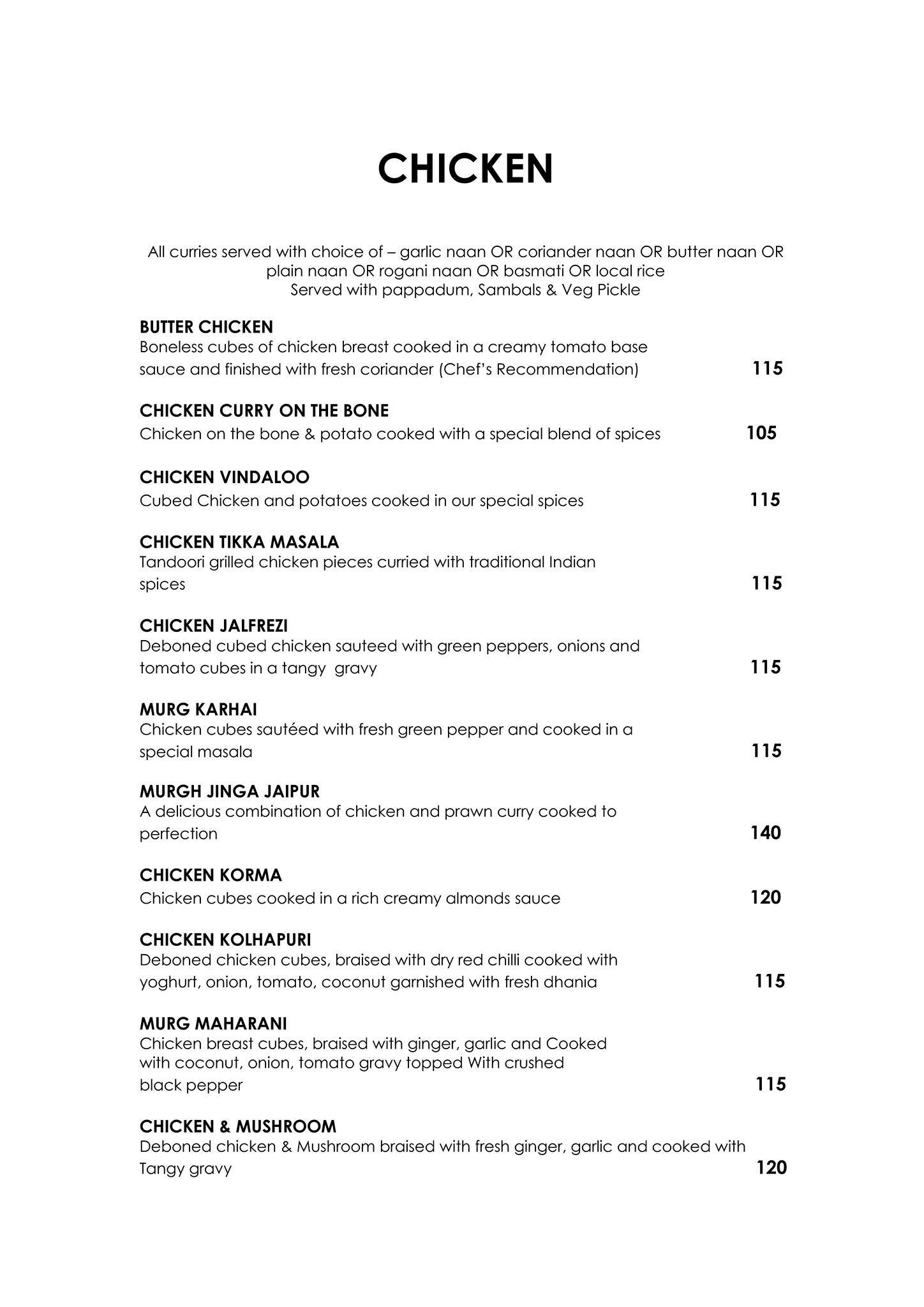 Menu at Jaipur Palace Restaurant, Durban