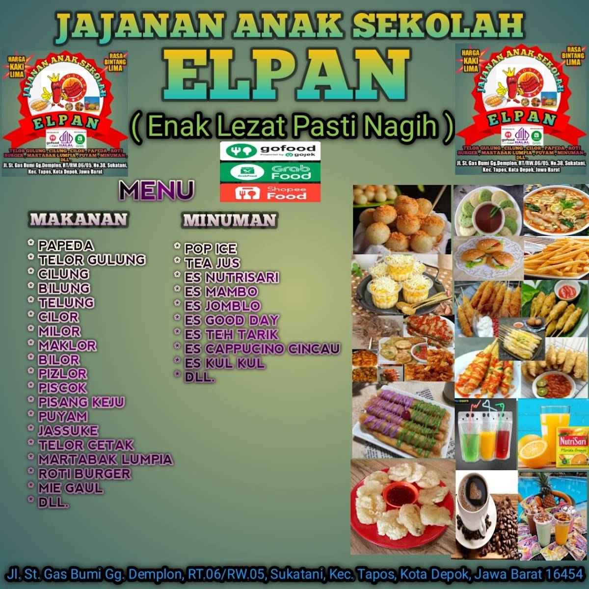 Carta del pub y bar Jajanan Anak Sekolah ELPAN, Depok