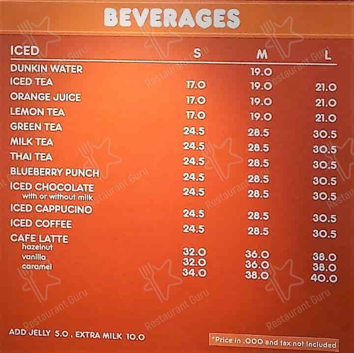 Menu at Dunkin' Donuts cafe, Central Jakarta, Jl. Jenderal Sudirman No ...