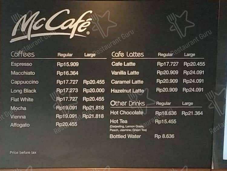 Menu at McCafe, West Jakarta, Puri Harum No.1 3