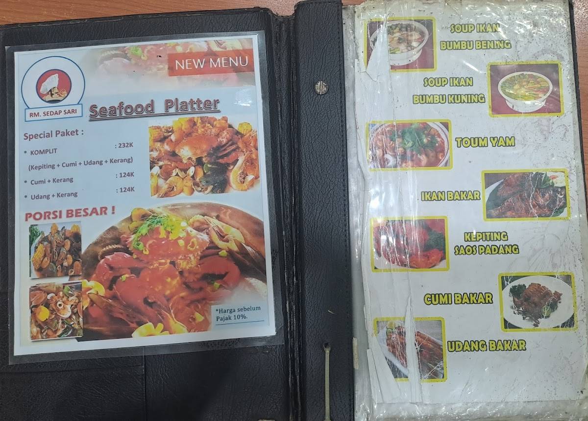 Menu at RM Sedap Sari 1 restaurant, North Jakarta, Jl. Gorontalo Raya No.5C