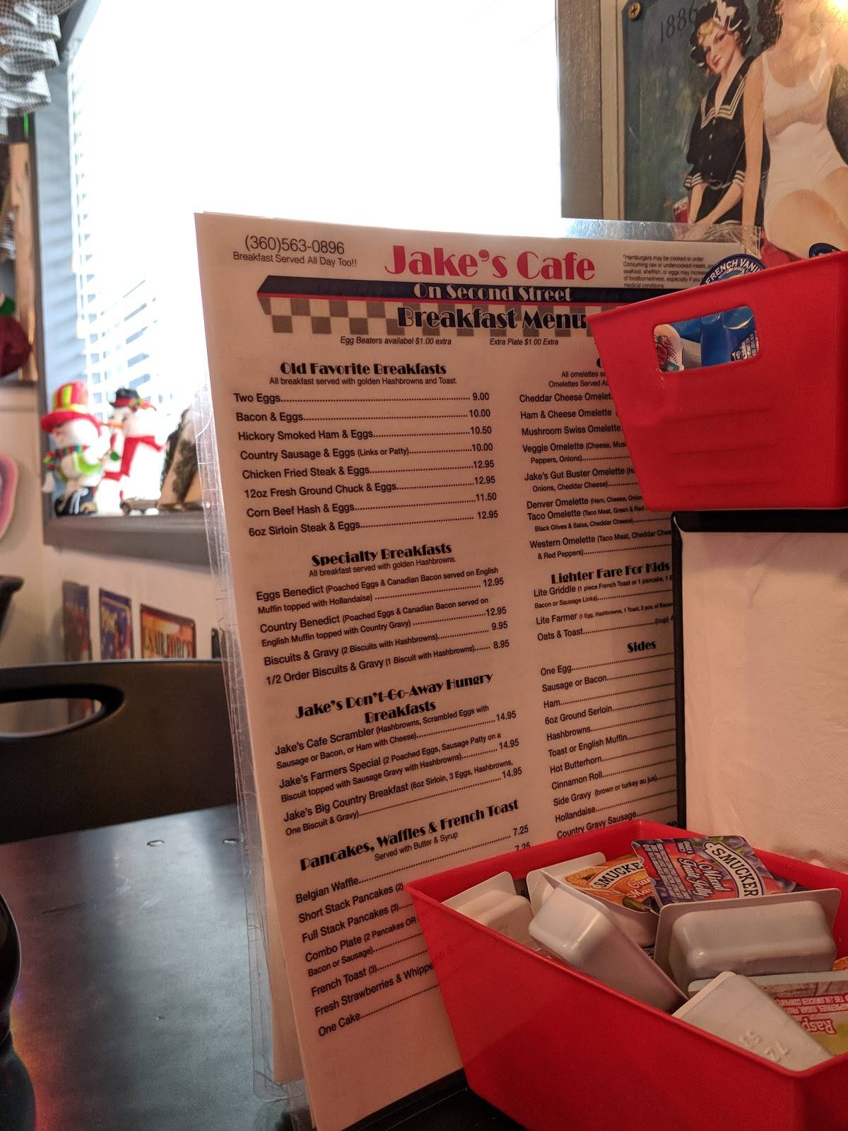 Menu at Jake's Cafe on 2nd Street, Snohomish