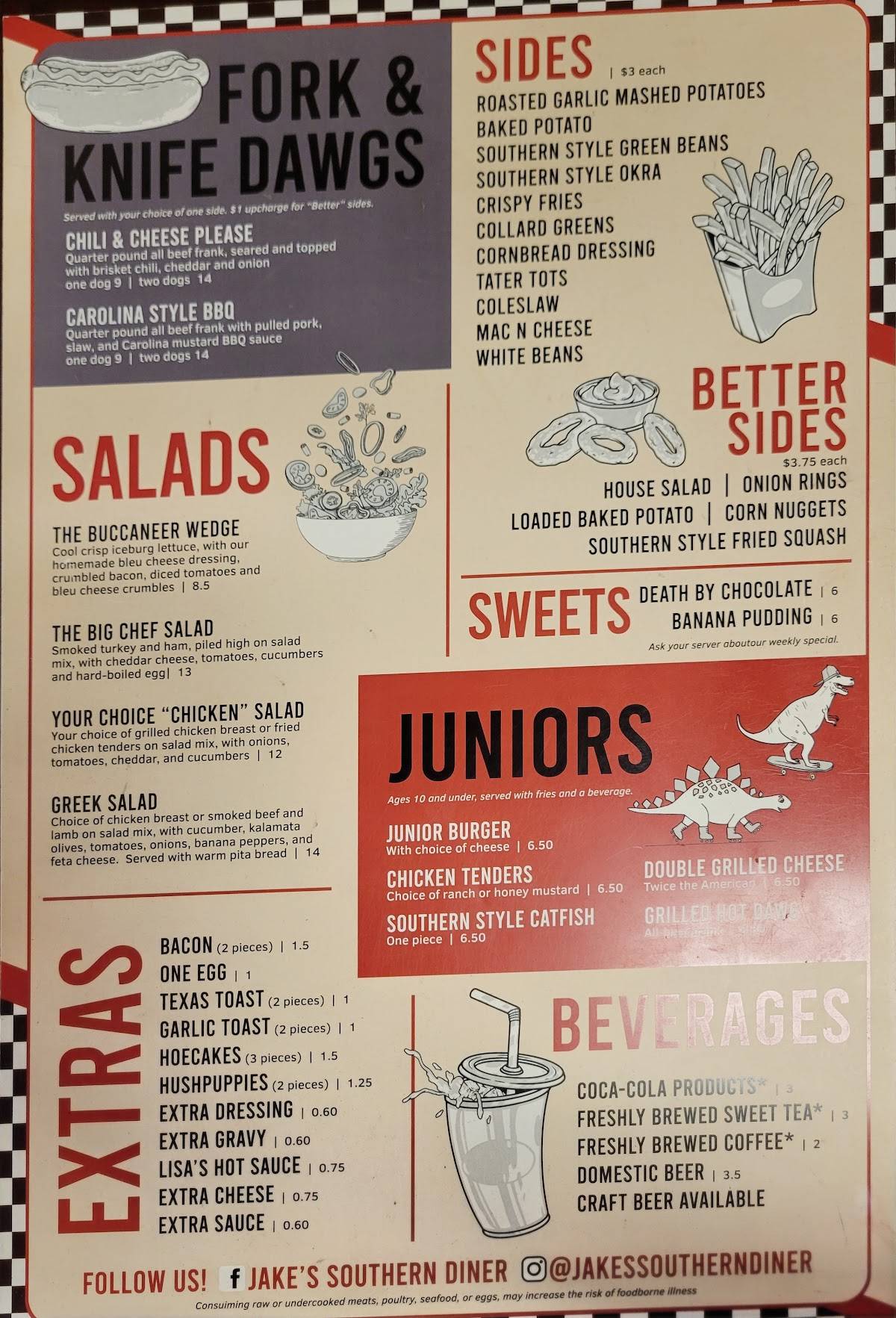 Menu at Jake's Southern Diner desserts, Hendersonville
