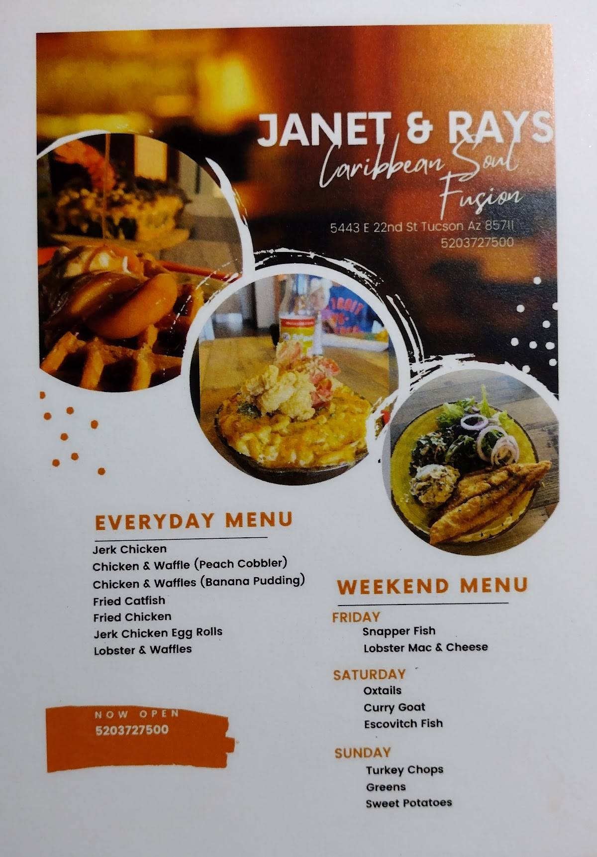 Menu at Janet & Ray's restaurant, Tucson