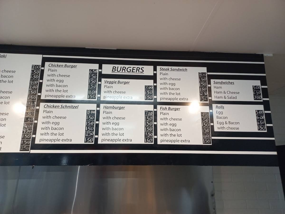 Menu at Jan's Cafe, Lavington