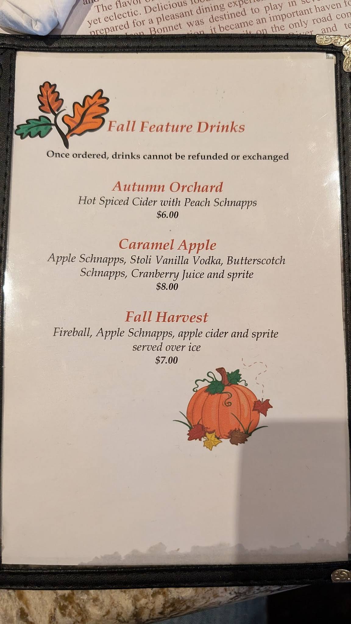 Menu at Jean Bonnet Tavern restaurant, USA