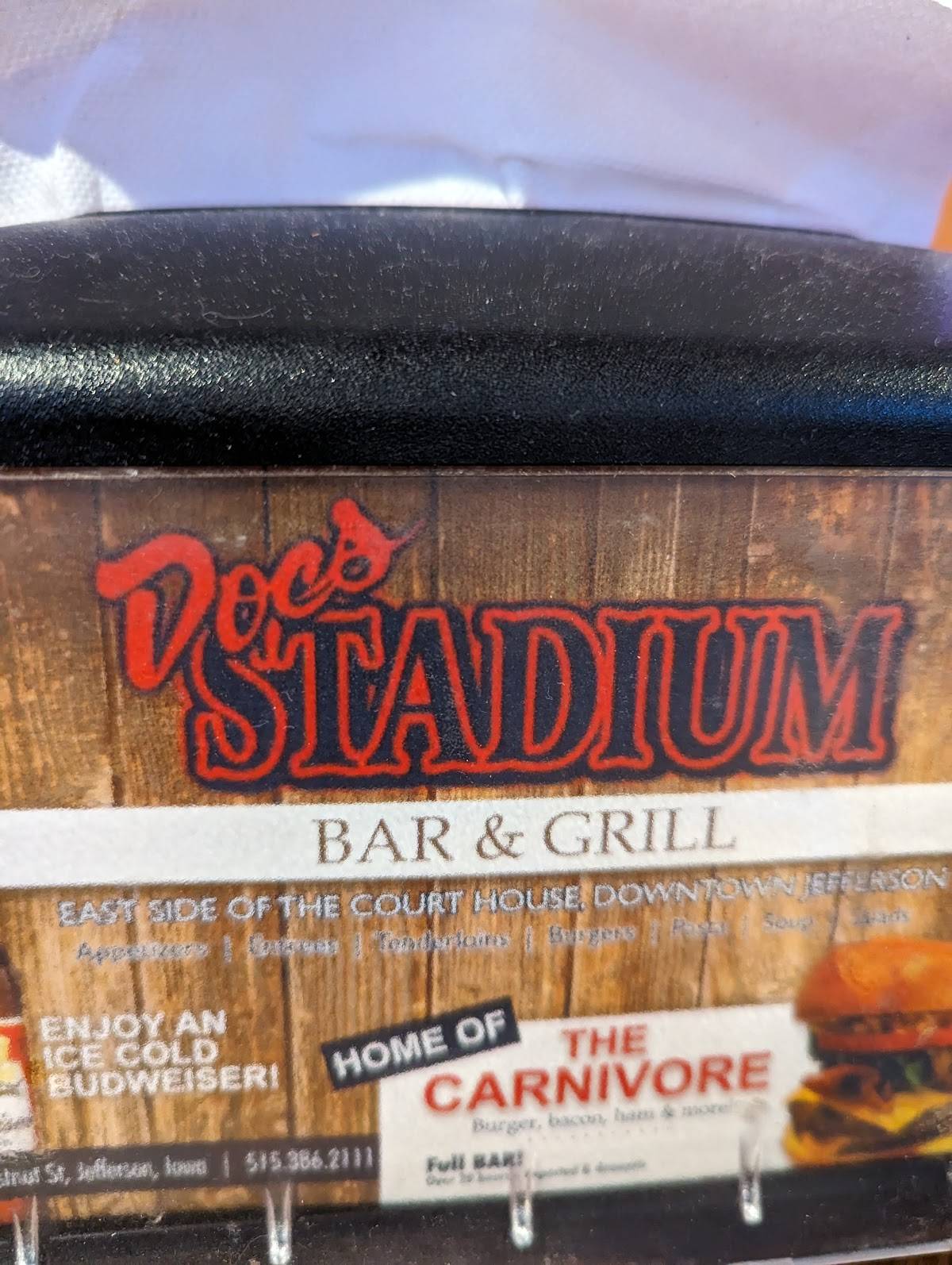 Menu at Doc's Stadium steakhouse, Jefferson