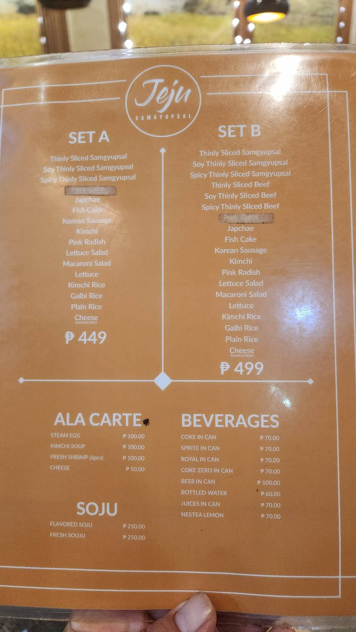Menu at Jeju Samgyupsal Mabolo restaurant, Cebu City