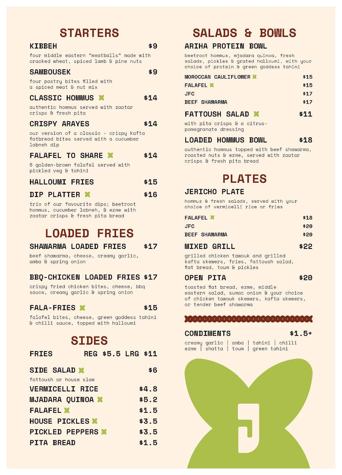 Menu at Jericho Street Food restaurant, Dandenong South