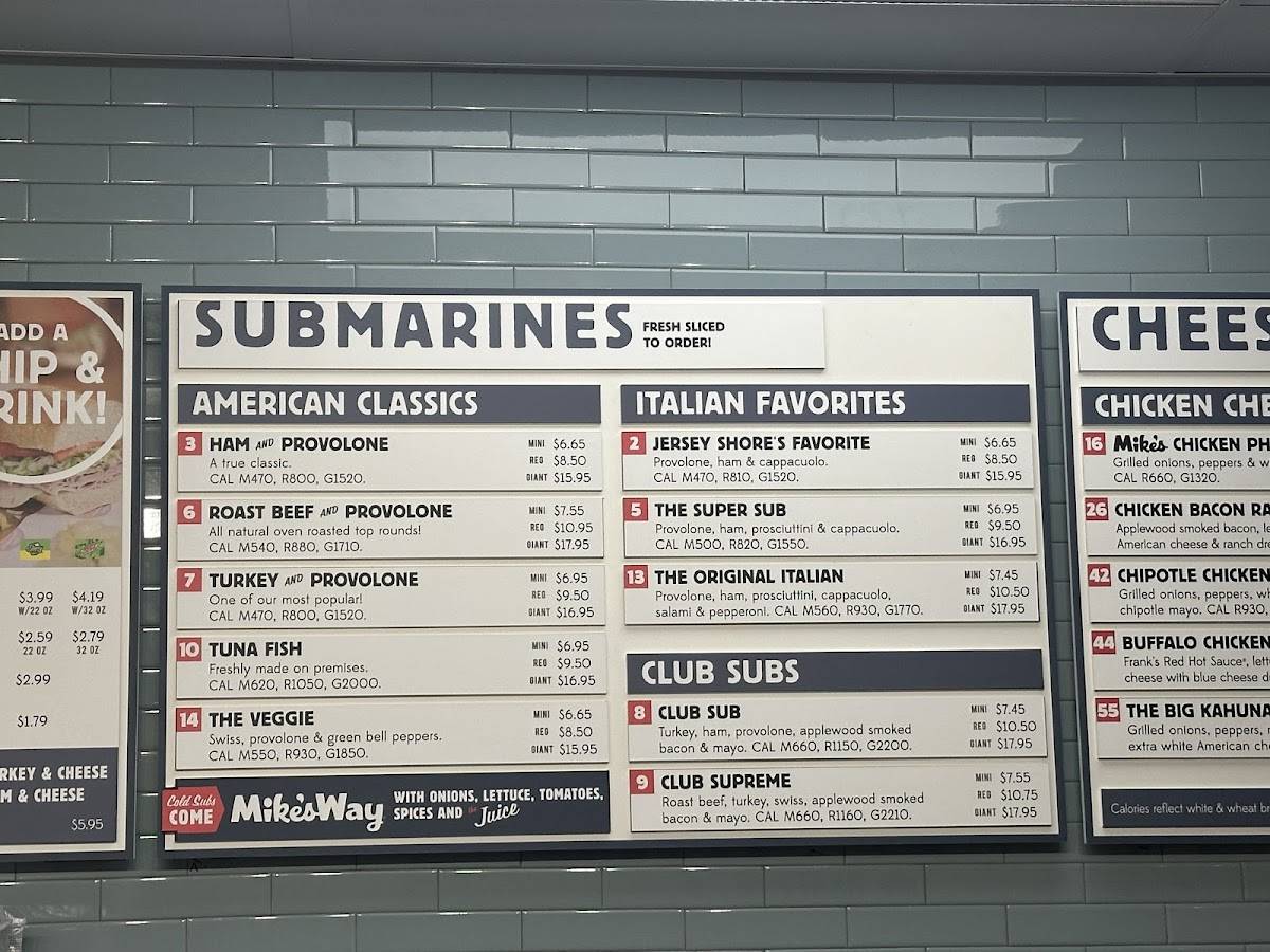 Menu at Jersey Mike's Subs fast food, Clearwater, Gulf to Bay Blvd STE 103