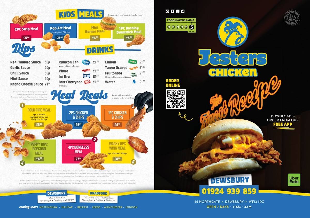 Menu at Jesters (Dewsbury) restaurant, Dewsbury