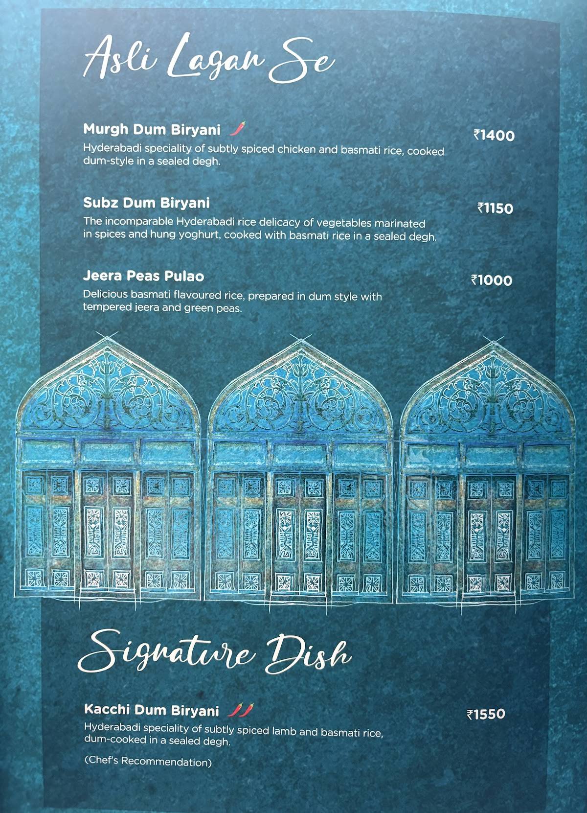 Menu at Jewel of Nizam - The Minar, Hyderabad, The Golkonda Resort