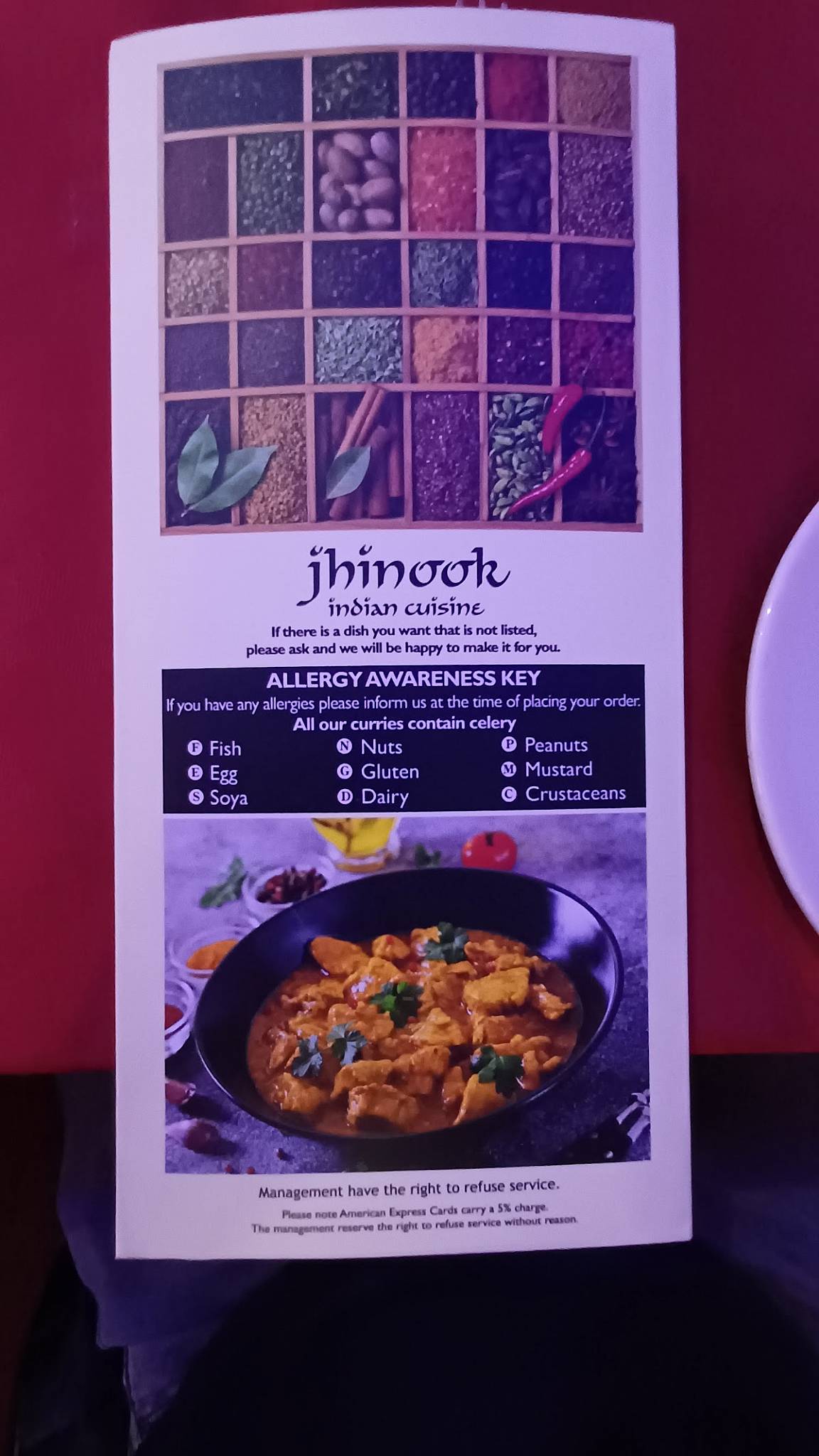 Menu at Jhinook restaurant, Worksop