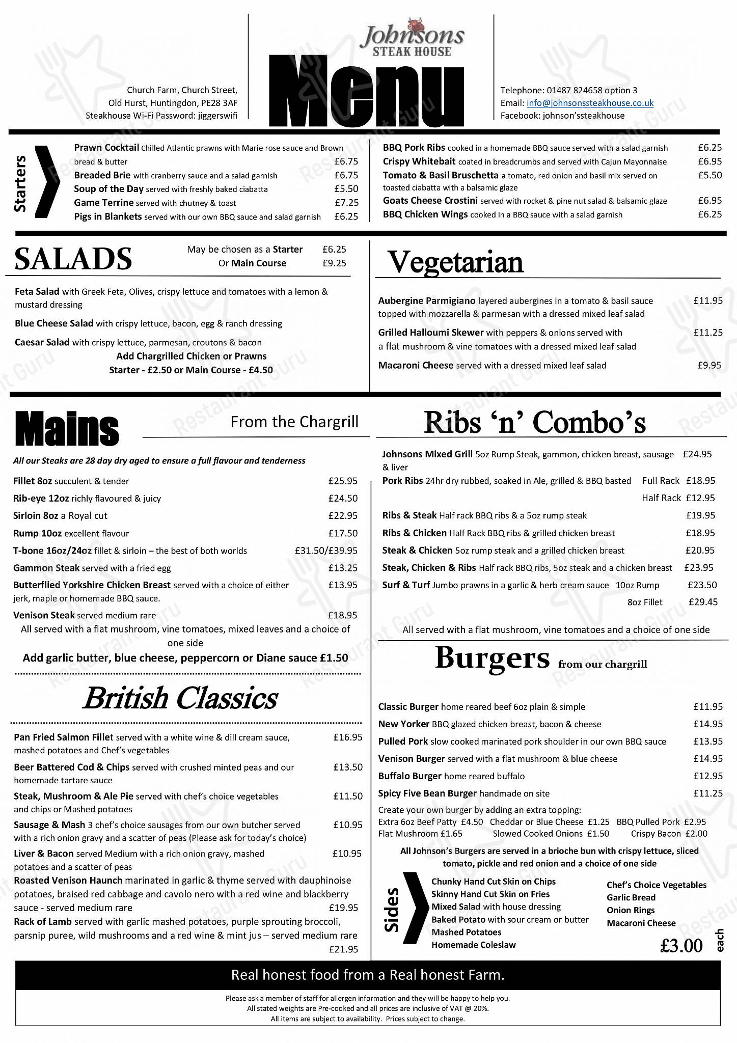 Menu at Johnsons Zoo cafe, Wyton