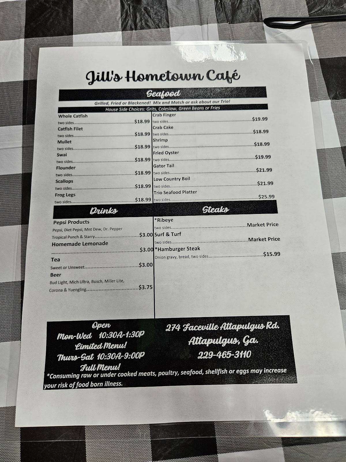Menu at Jill’s Hometown Cafe, Attapulgus