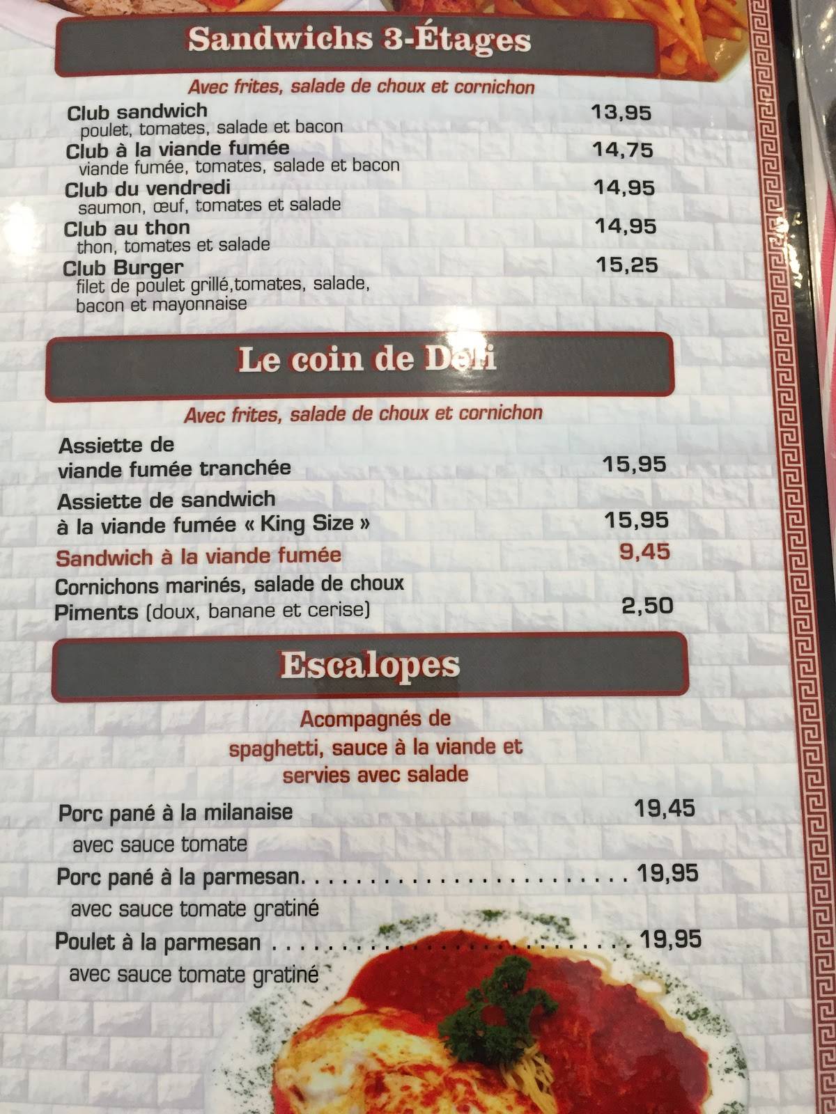 Menu au Restaurant Jimmy, Montréal