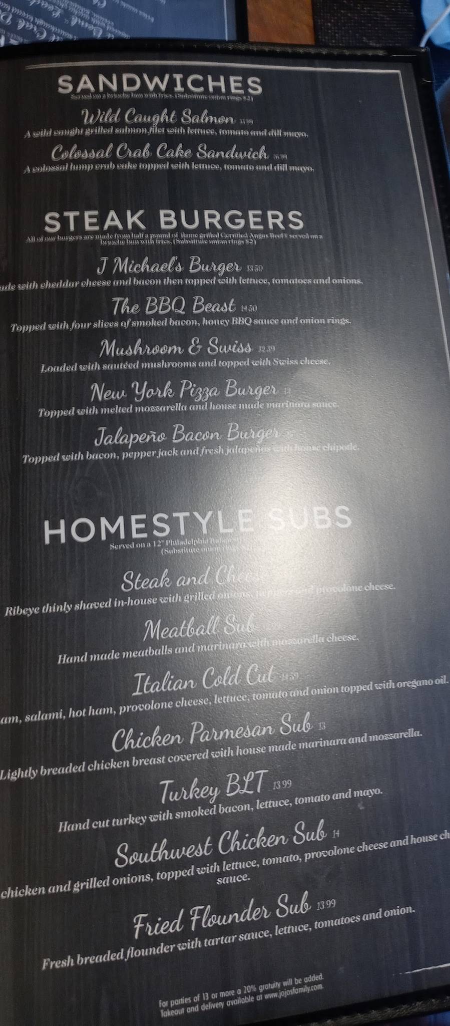 Menu at JoJo's Family Restaurant, Salisbury