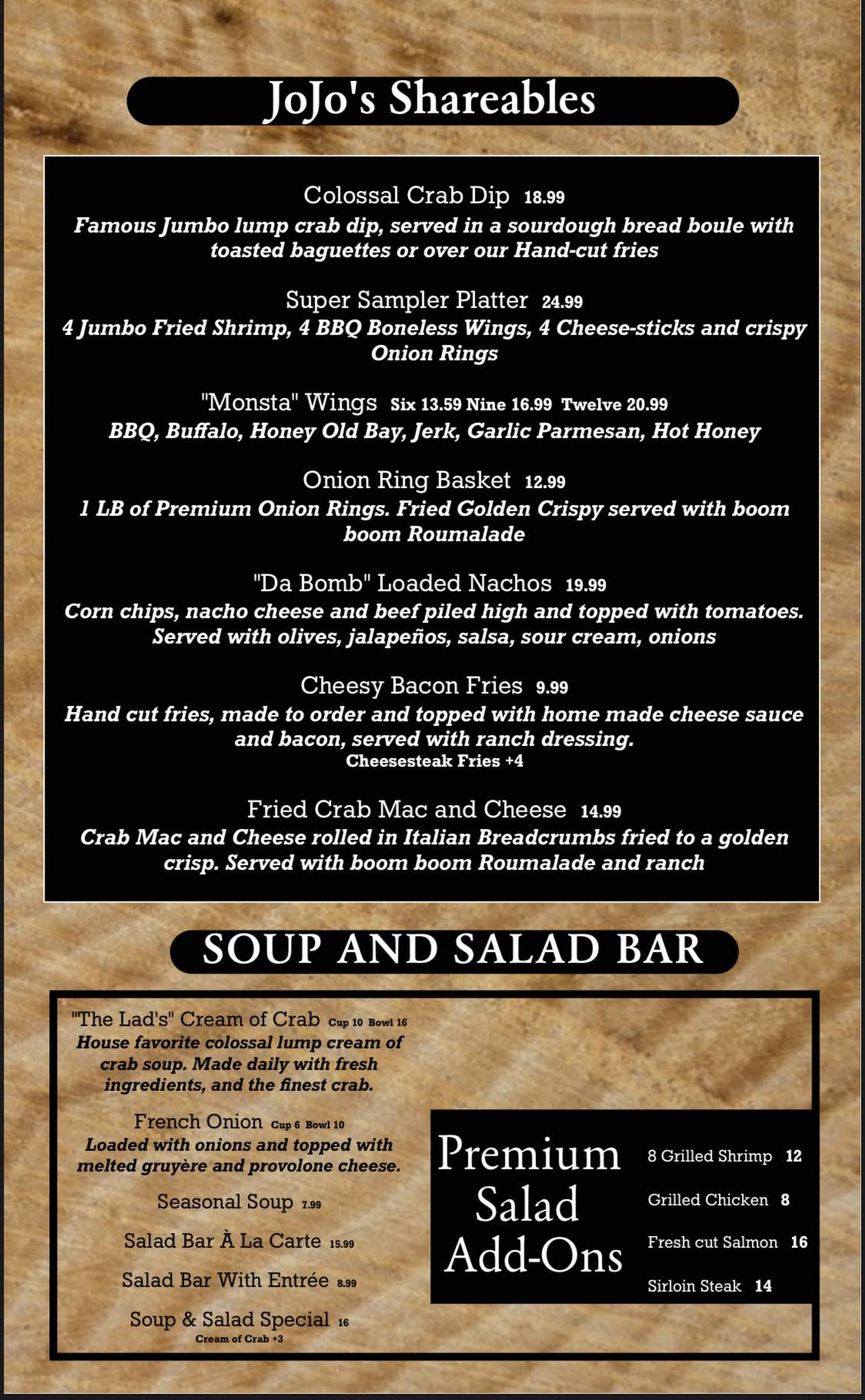 Menu at JoJo's Family Restaurant, Salisbury