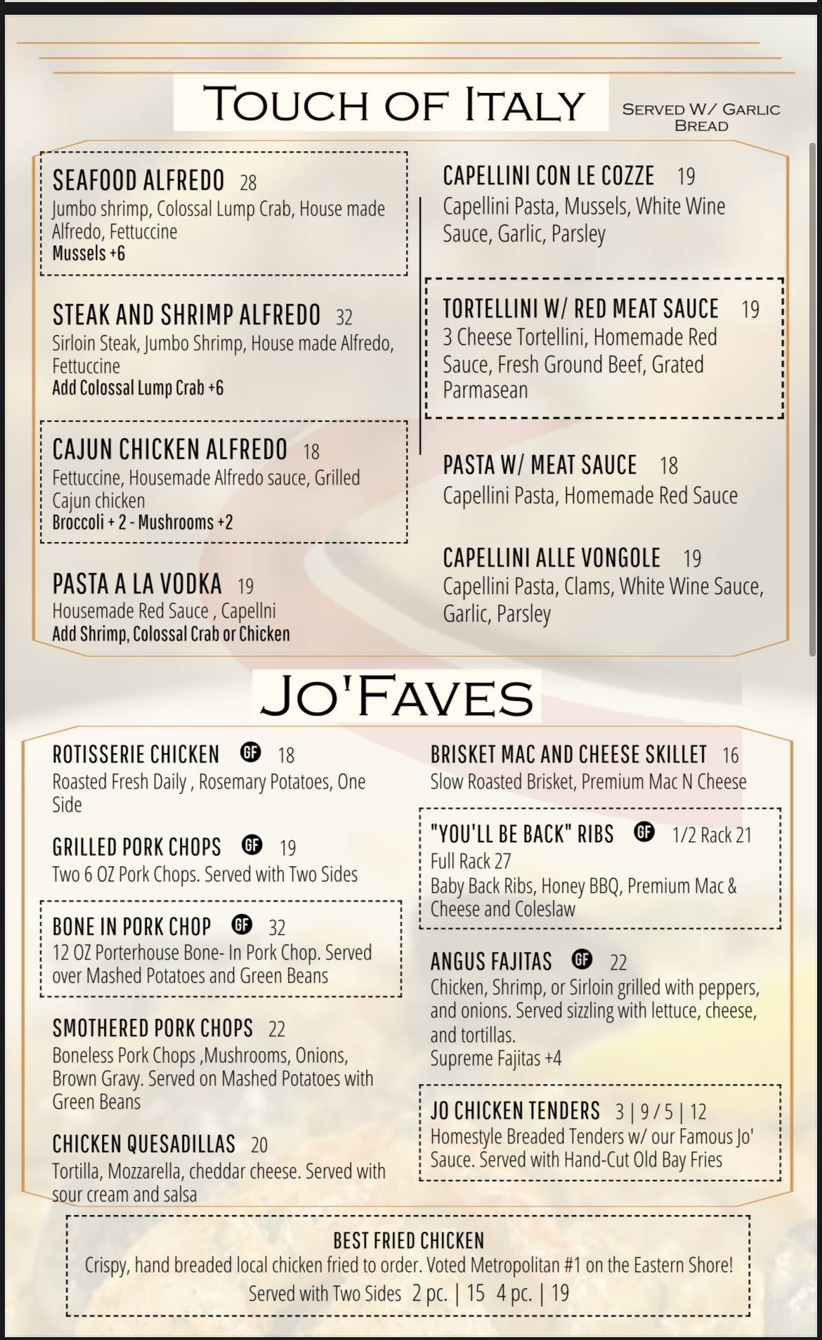 Menu at JoJo's Family Restaurant, Salisbury