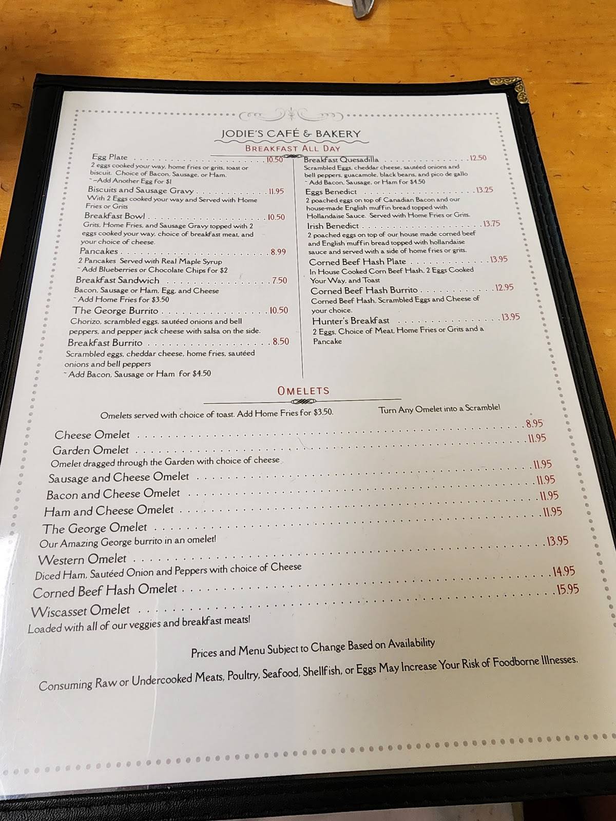 Menu at Jodie's Cafe and Bakery, Wiscasset