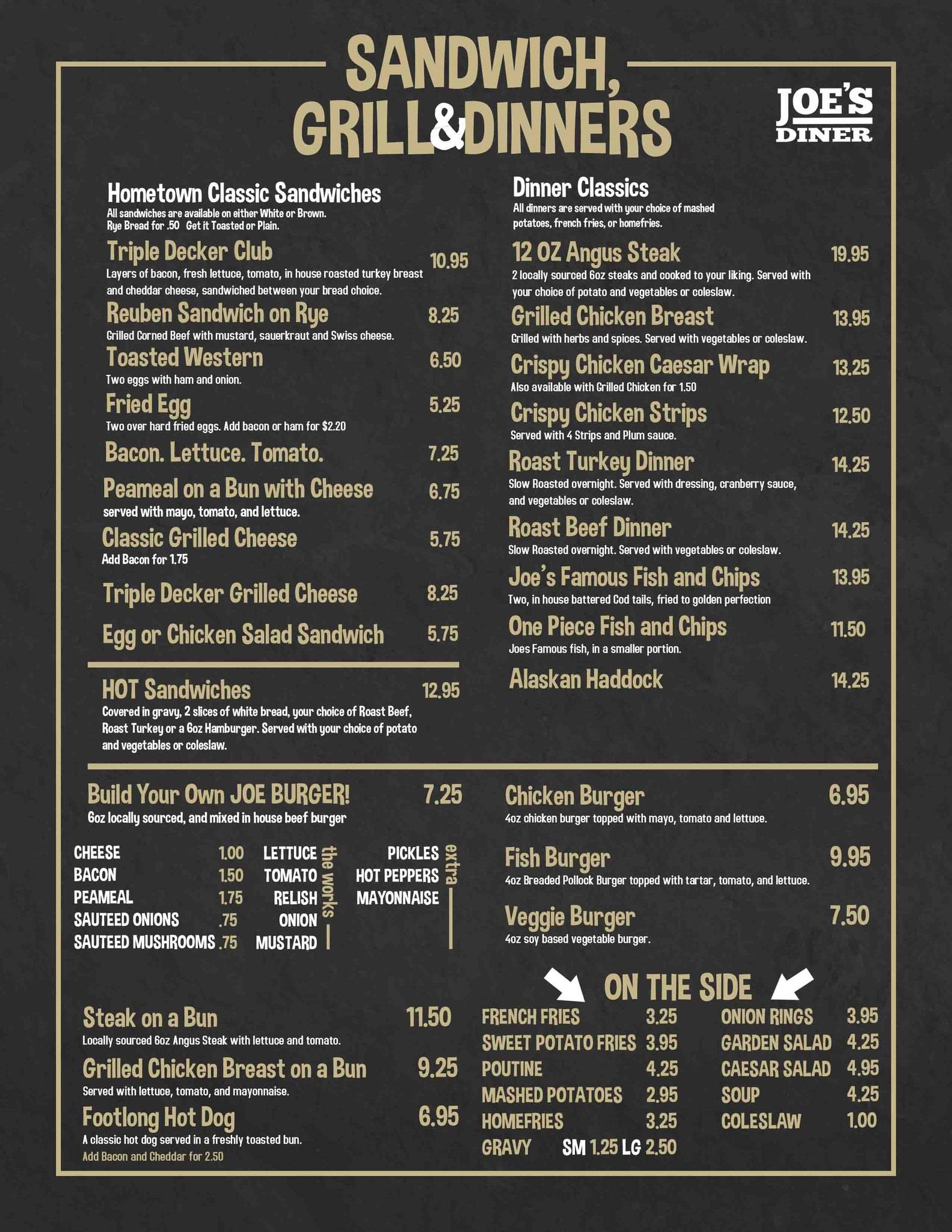 Menu at Joe's Diner - Stratford restaurant, Stratford