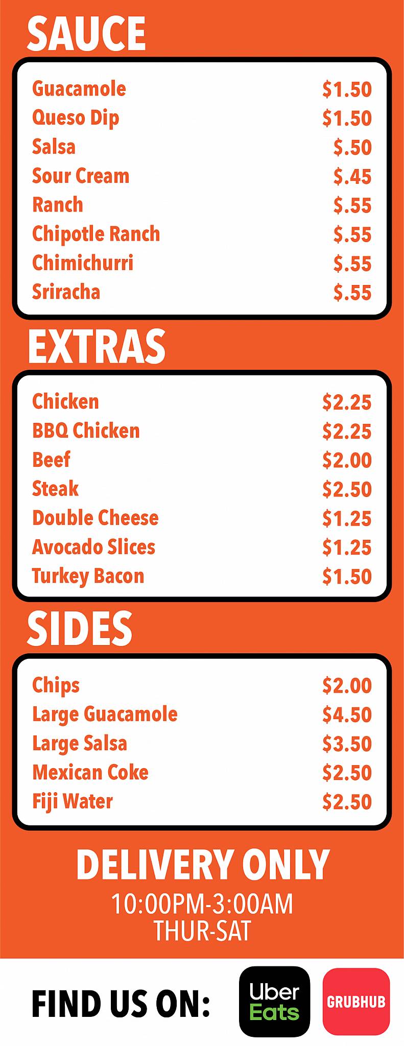 Menu at Joey Queso restaurant, Ann Arbor, 611 E Liberty St