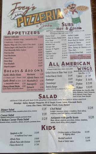 Menu at Joey's Pizza pizzeria, Okeechobee, 107 SW Park St