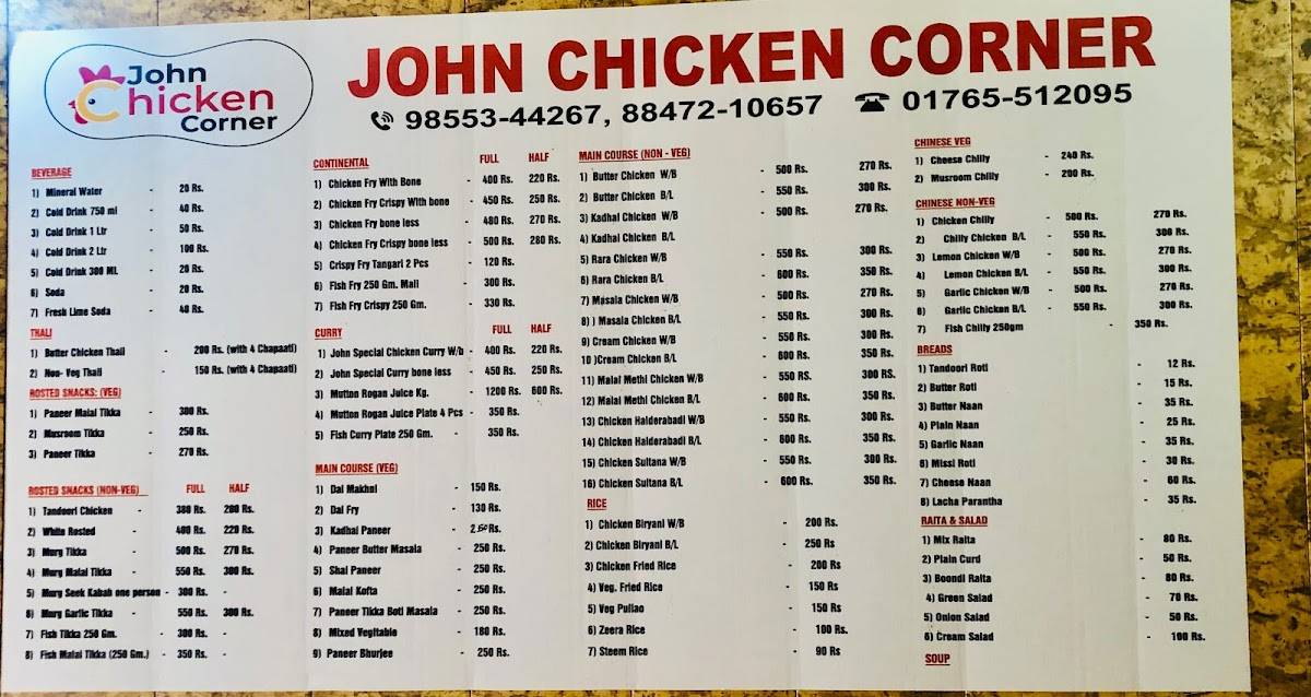 Menu at John Chicken Corner, Amloh