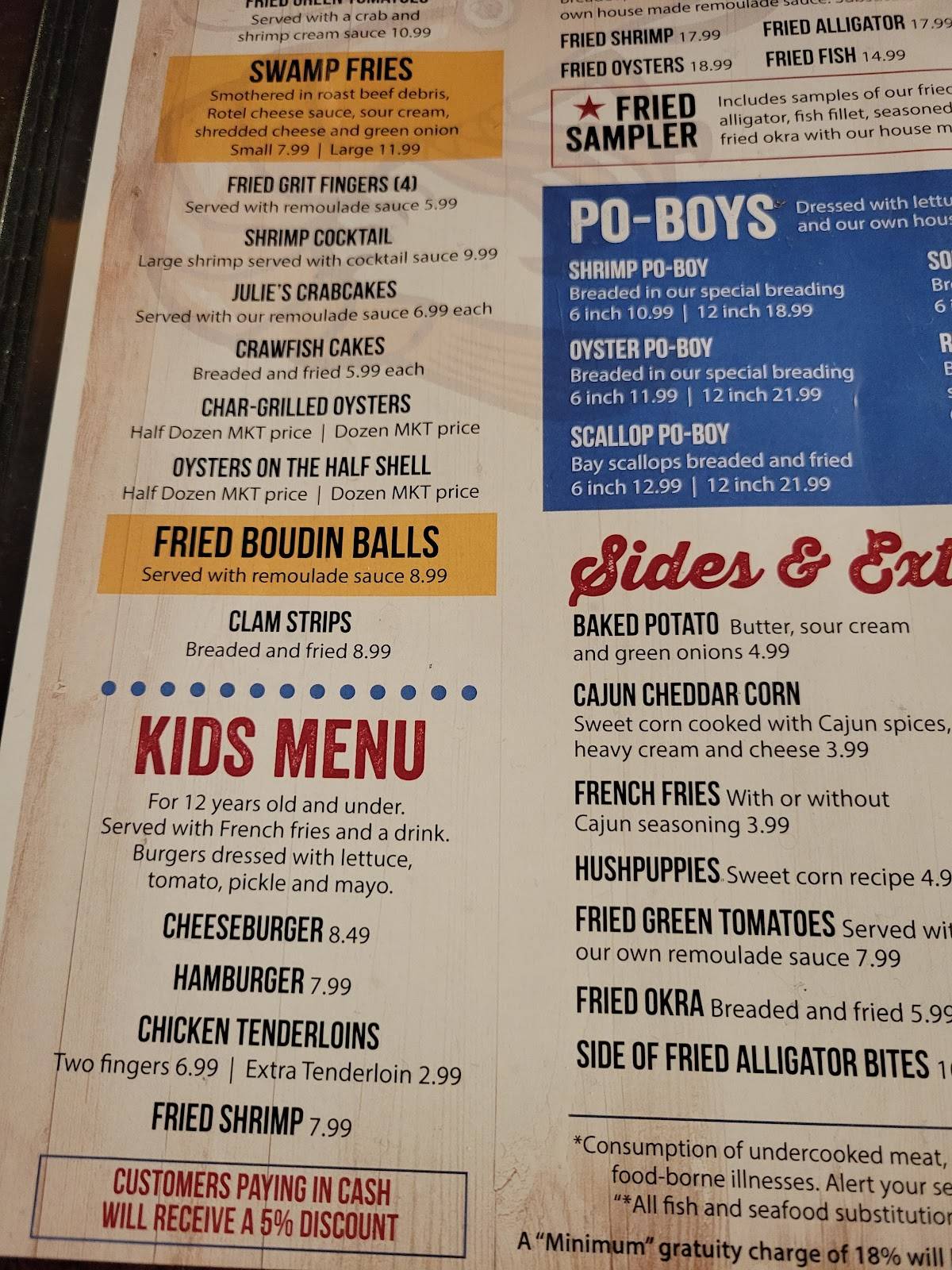 Menu at Bayou Boys restaurant, Johnson City, N Roan St Suite A-1