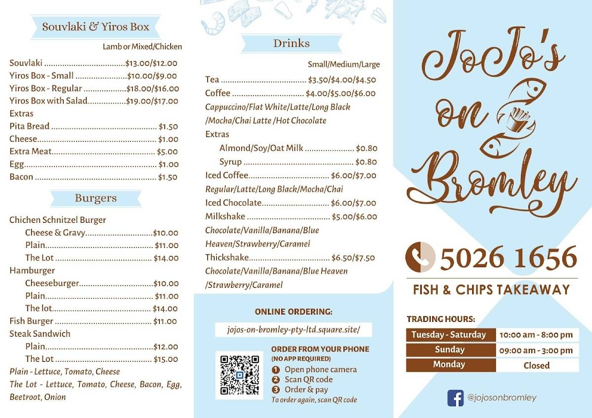 Menu at Jojo's on Bromley restaurant, Robinvale