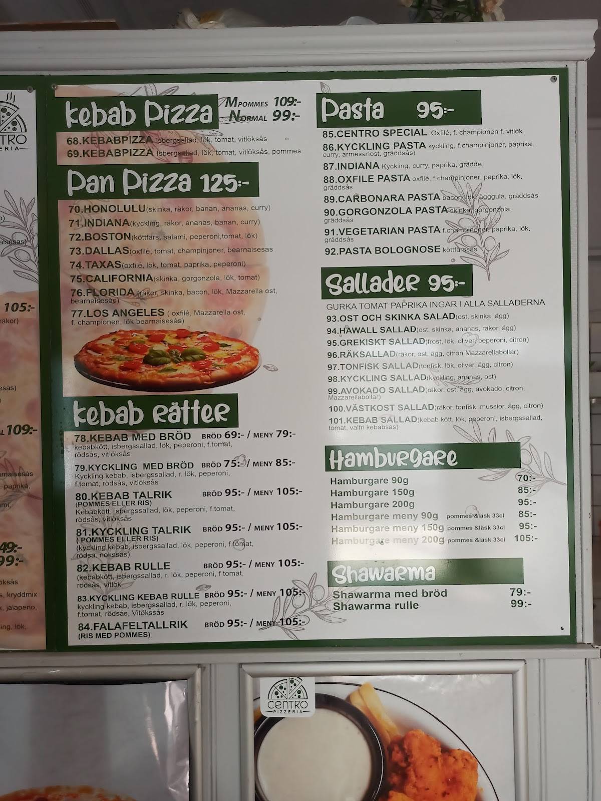 Menu at Pizzeria Centro, Jordbro