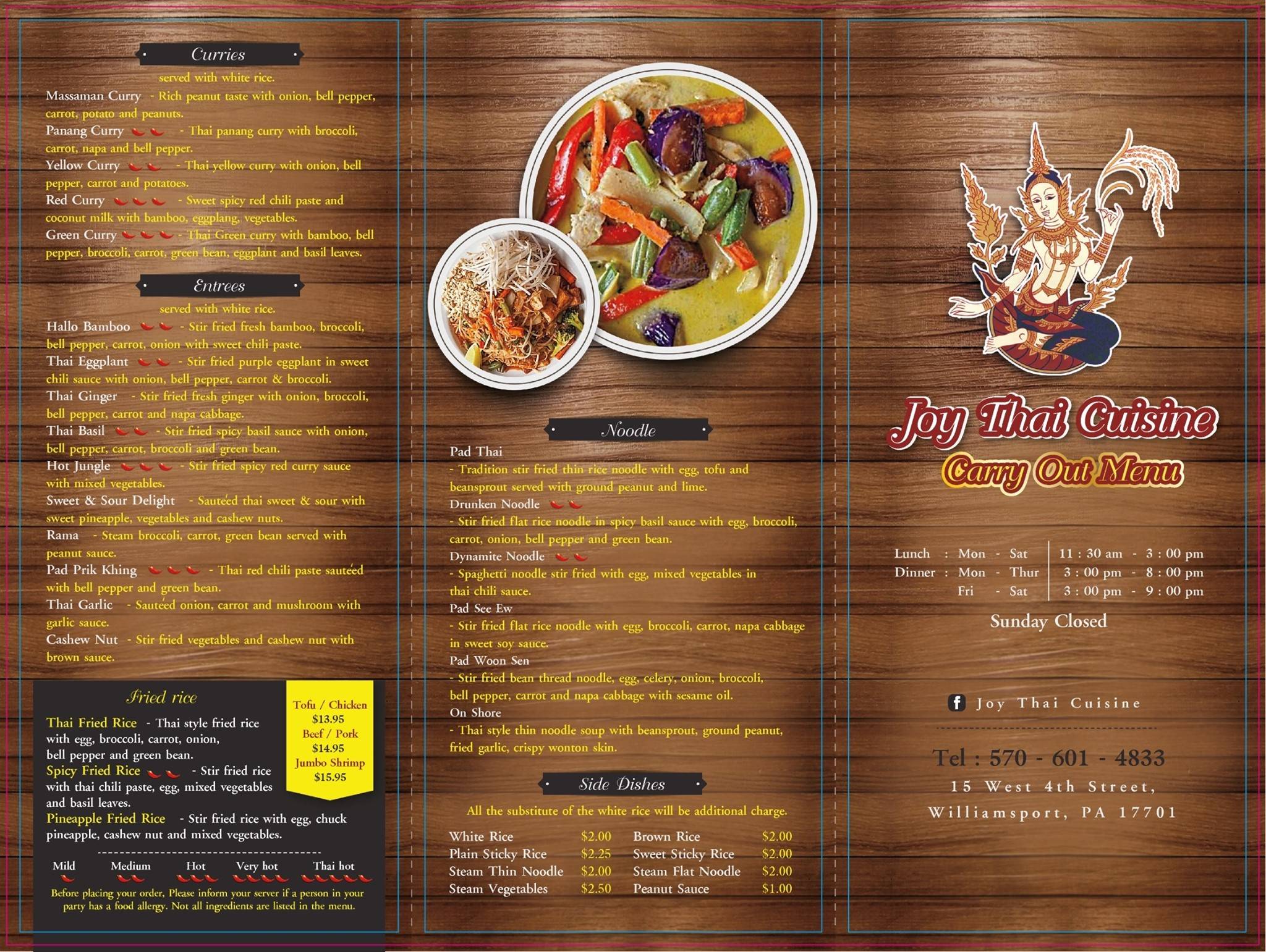 Menu at Joy Thai Cuisine restaurant, Williamsport