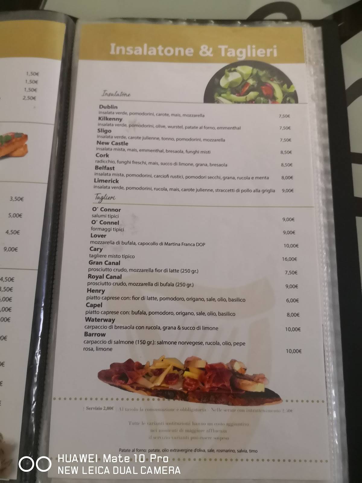 Menu at Joyce Irish Pub, Taranto