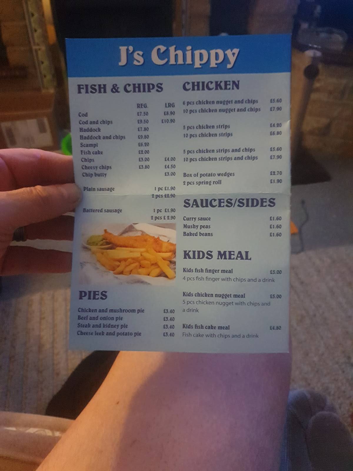 Menu at J's Chippy fast food, Bourne