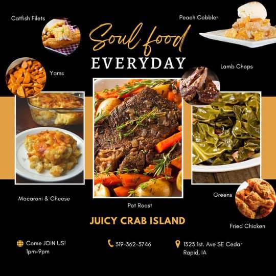 Menu at Juicy Crab Island restaurant, Cedar Rapids