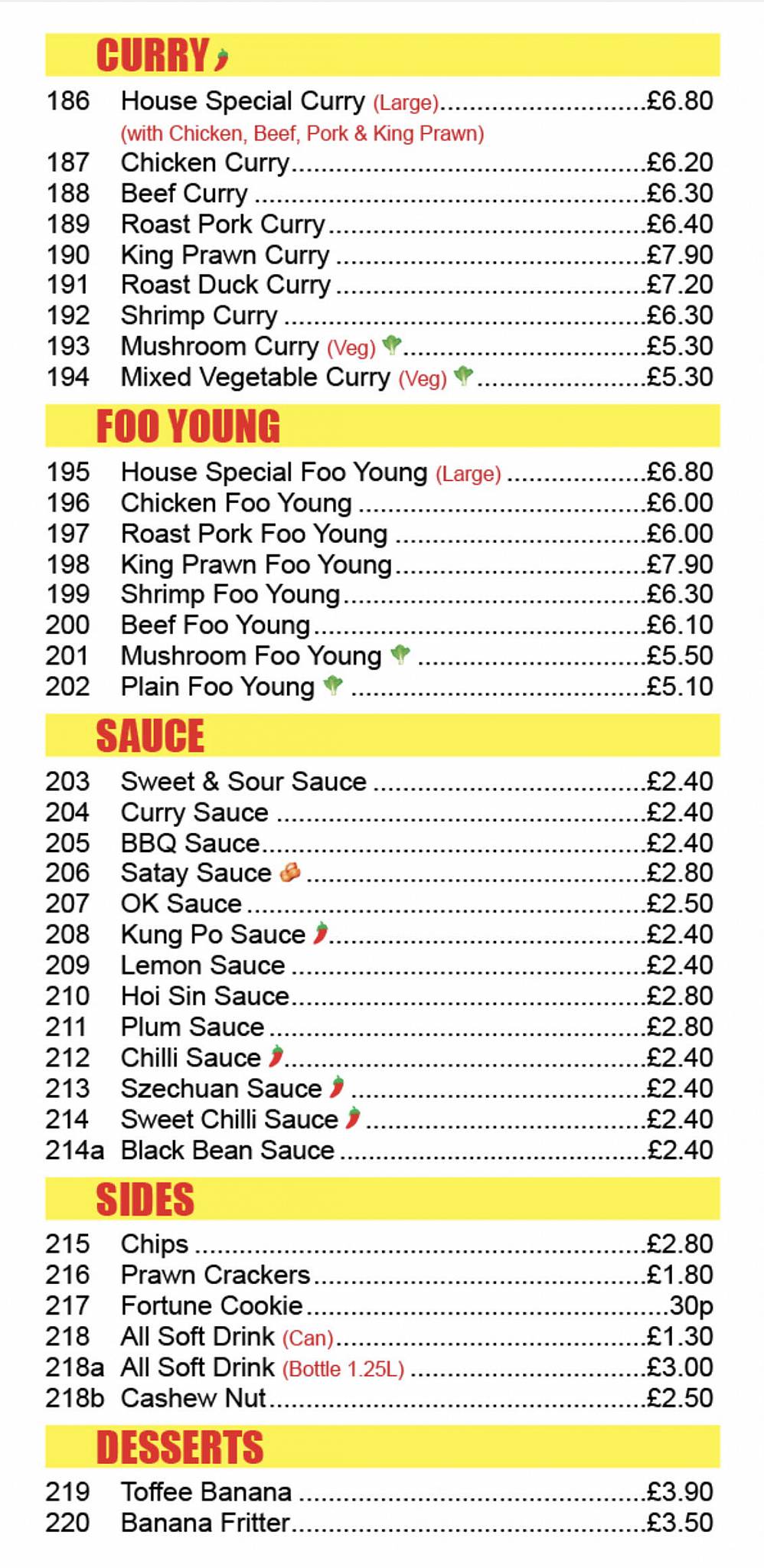 Menu at Jumbo Chinese Takeaway restaurant, Biggleswade