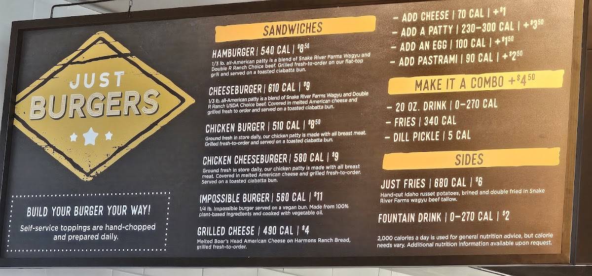 Menu at Just Burgers restaurant, South Jordan